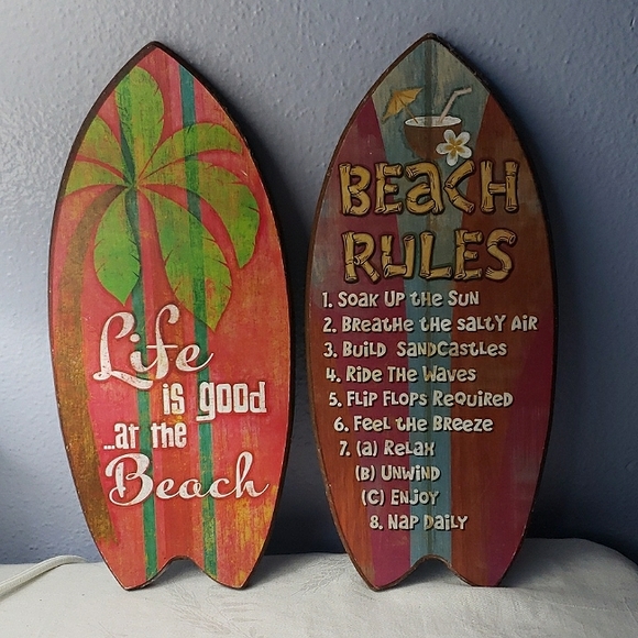 Highland Woodcrafters | Accents | Wood Beach Signs Surfboard Shape ...
